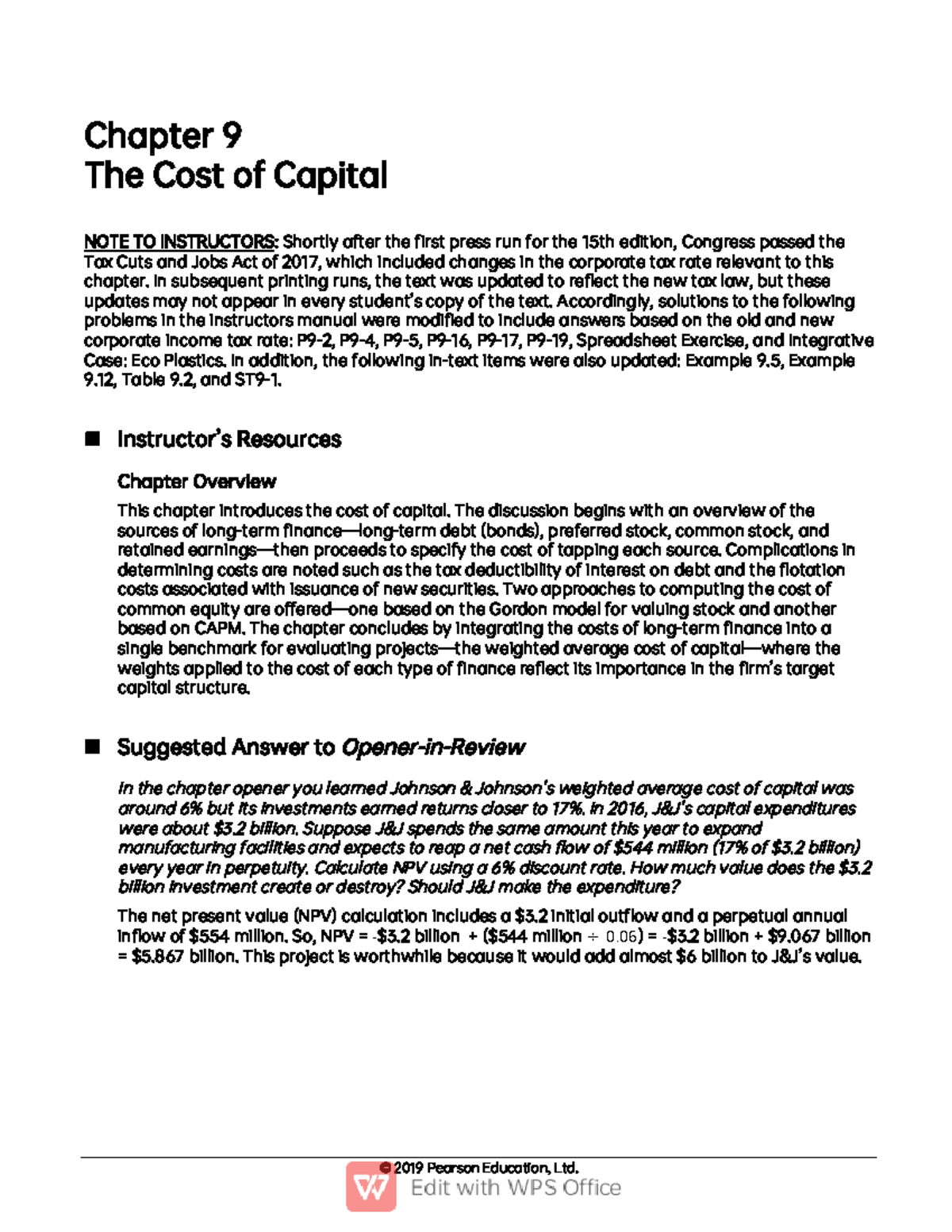 Cost of capital solutions - Chapter 9 The Cost of Capital NOTE TO ...