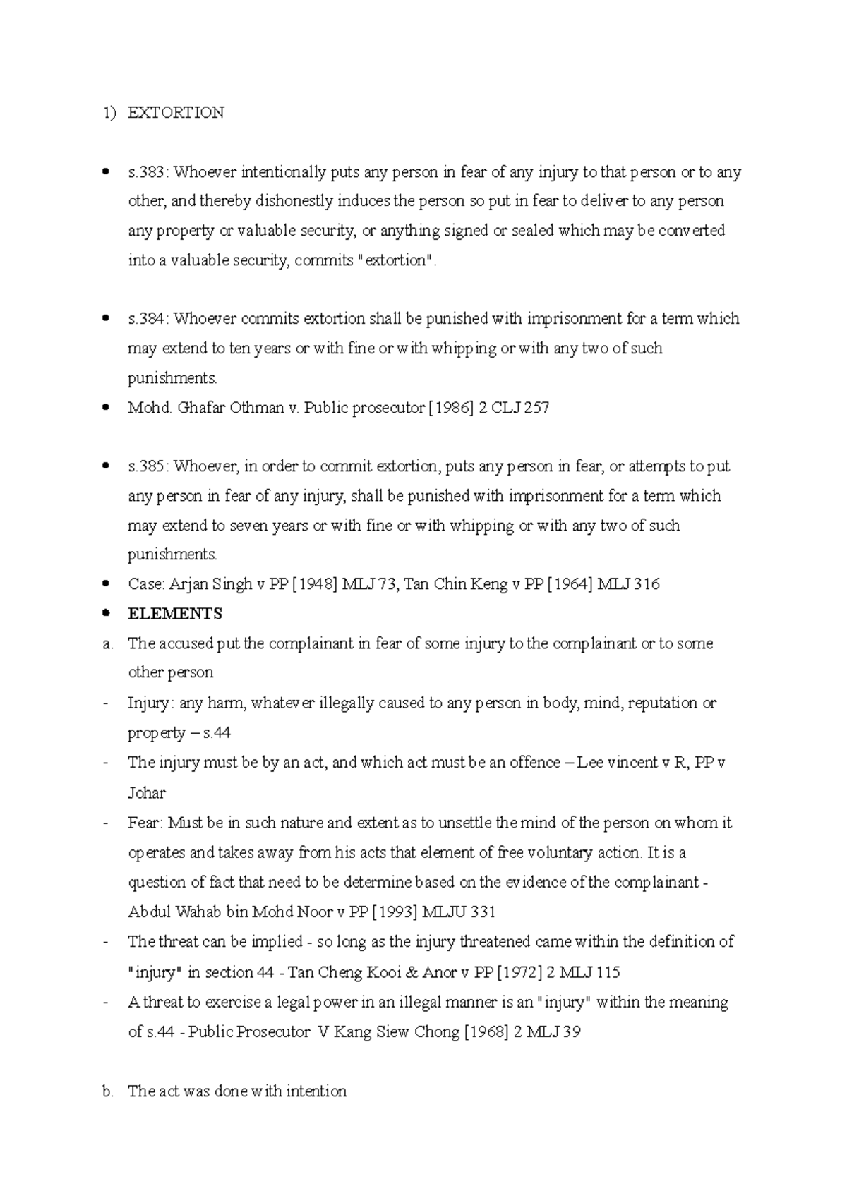 Extortion criminal law - 1) EXTORTION s: Whoever intentionally puts any ...