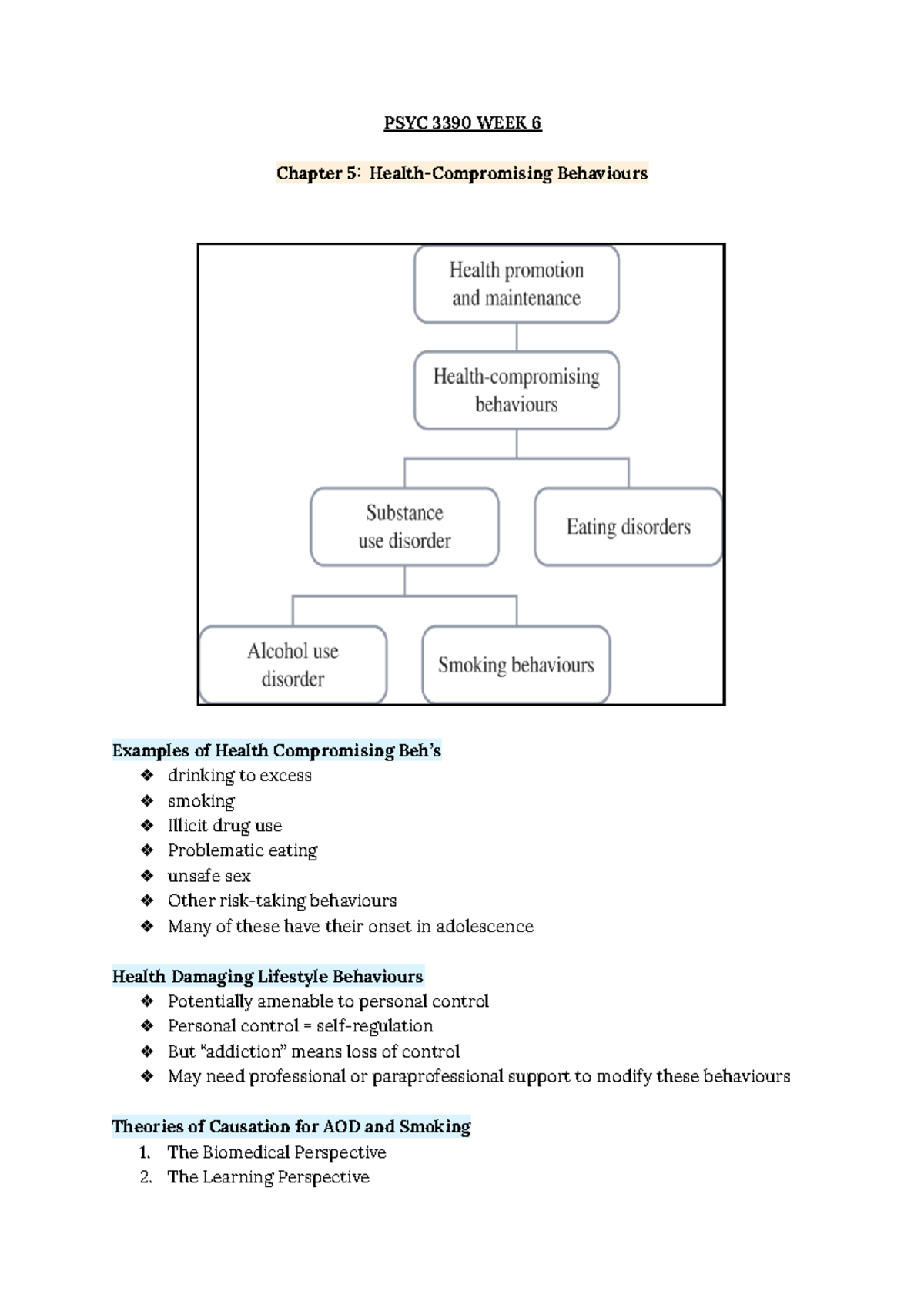 PSYC 3390 WEEK 6 - health psychology - PSYC 3390 WEEK 6 Chapter 5 ...
