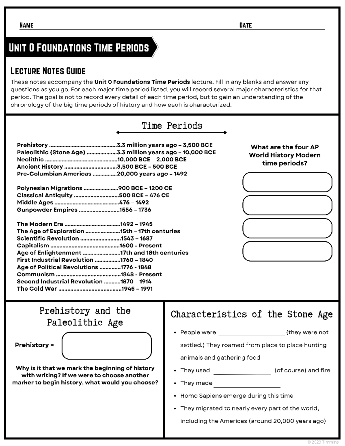 Unit 0 Time Periods Guided Notes for Students - NAME DATE UNIT 0 ...