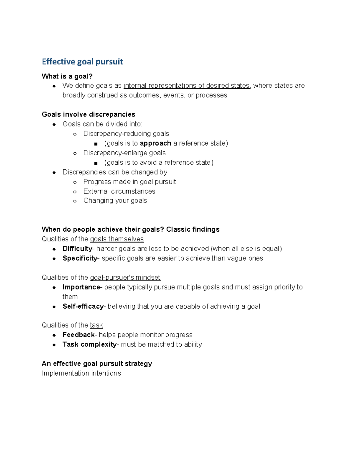 Motivation-3 - Lecture notes 1 - Effective goal pursuit What is a goal ...