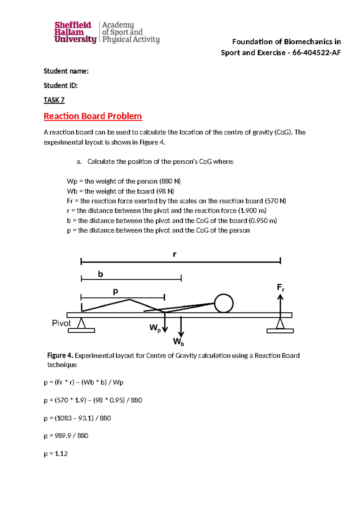 TASK 7 Complete - Task 7 - Foundation of Biomechanics in Sport and ...