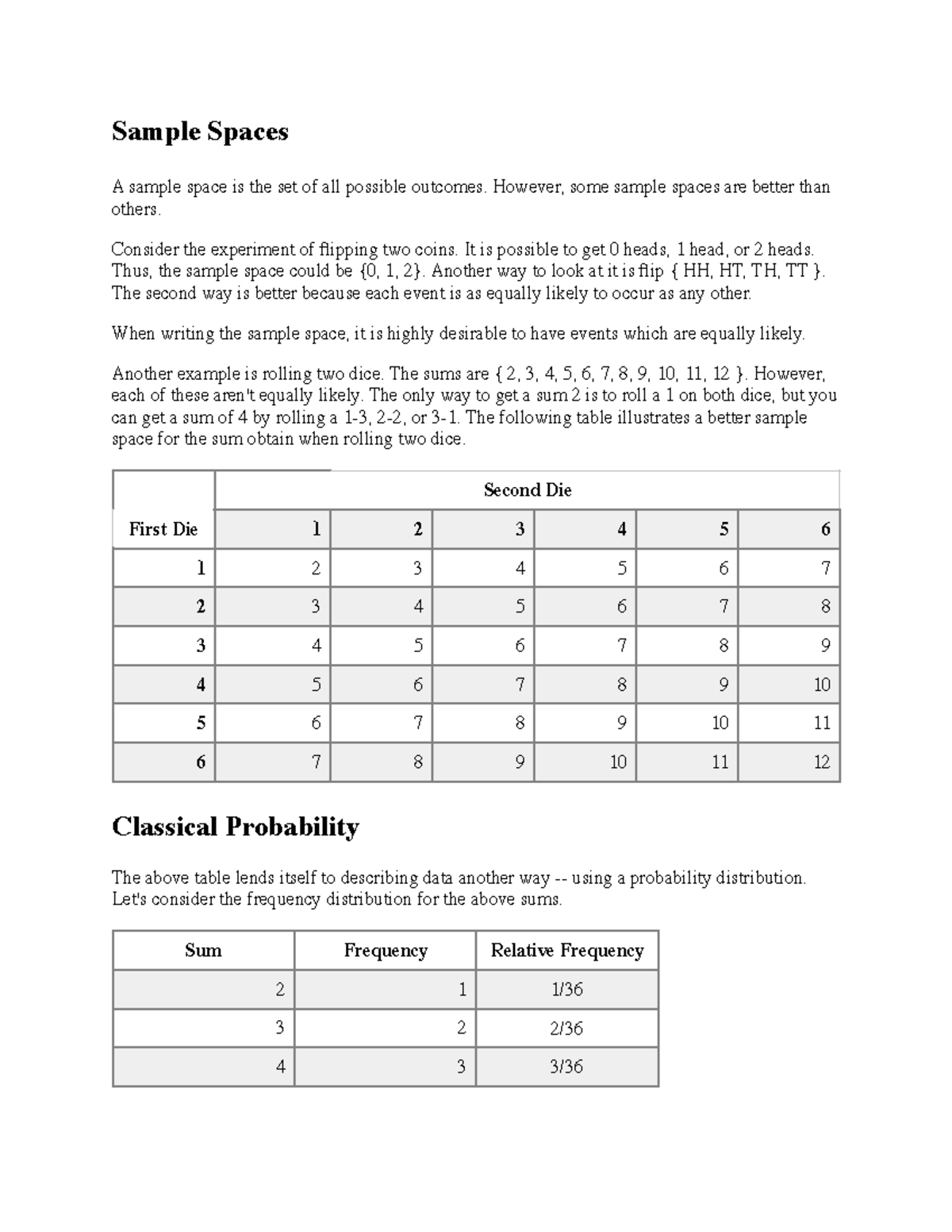 Stats 5 - probability class notes - Sample Spaces A sample space is the ...