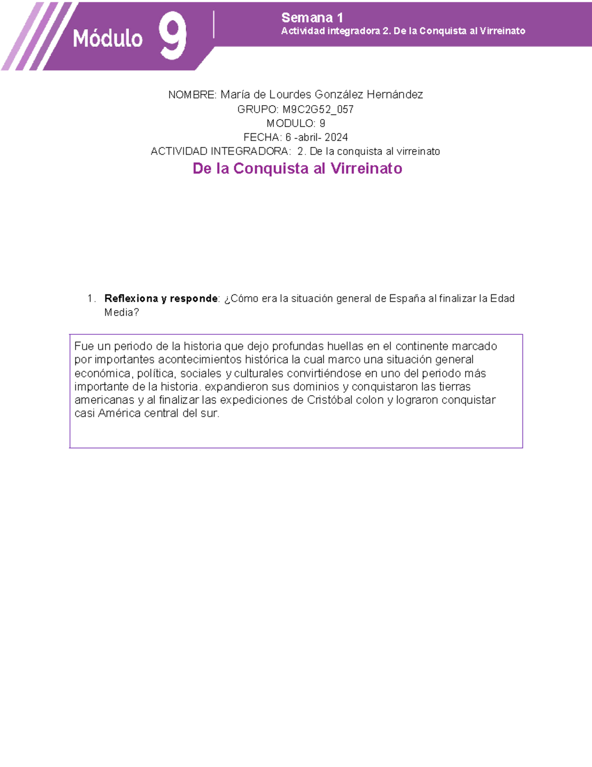 Actividad 2 modulo 9M09 S1 AI2 WORD - Actividad integradora 2. De la ...