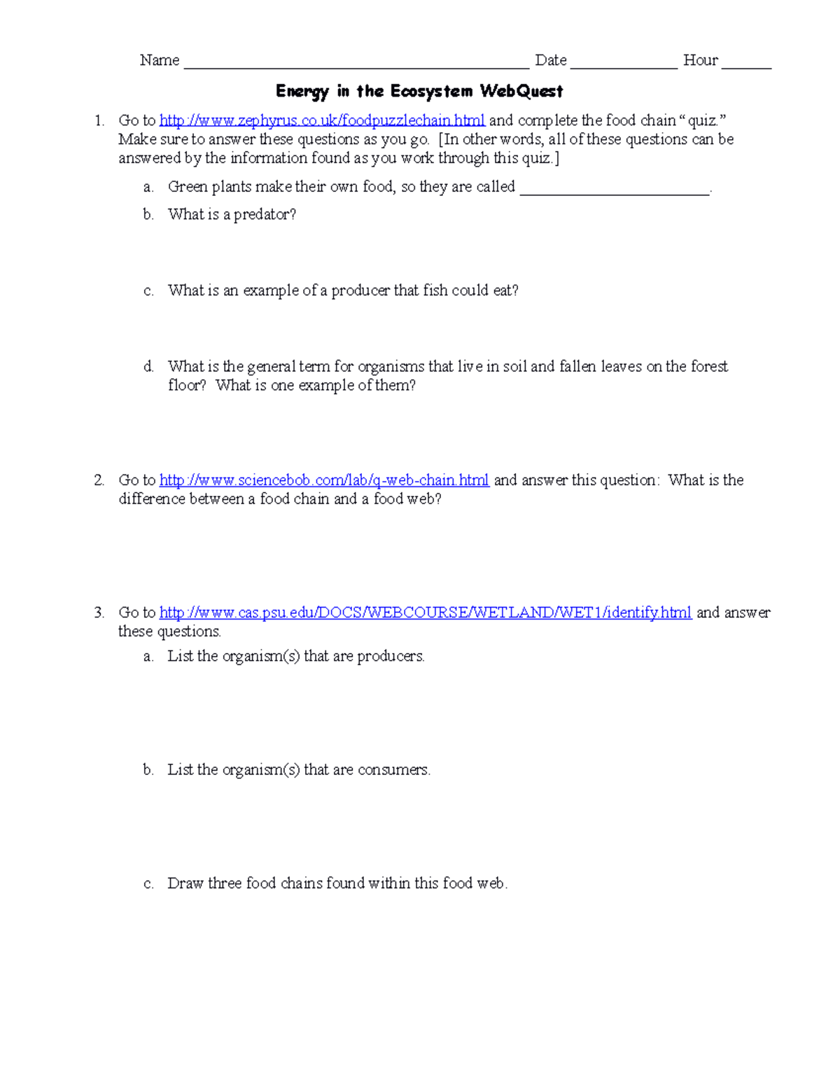 Image For Ecosystems Webquest