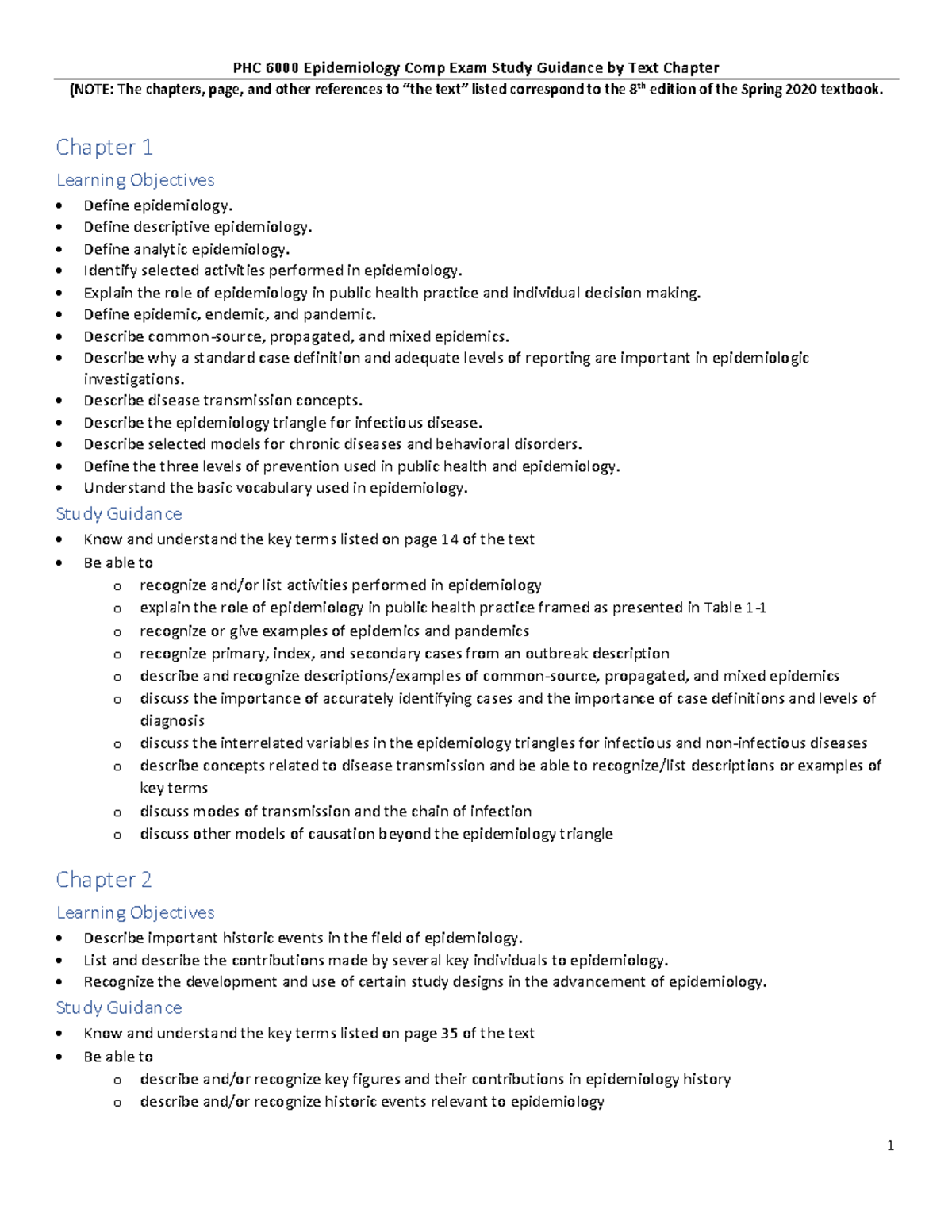 PHC6000 Comp Exam Study Guide - (NOTE: The chapters, page, and other ...