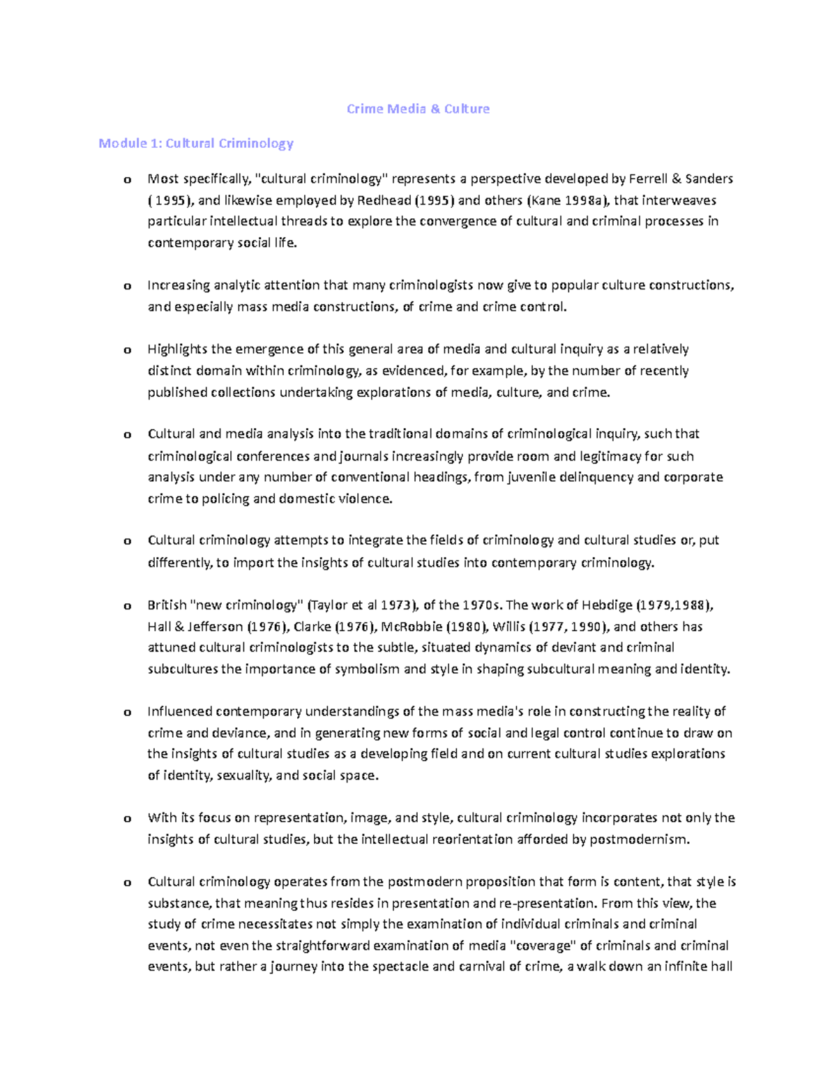 Crime Media & Culture Lecture Notes - Crime Media & Culture Module 1 ...