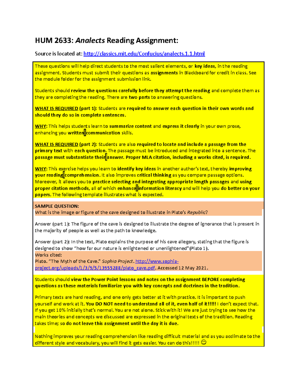 Analects Question Set SUM 21 - HUM 2633: Analects Reading Assignment ...