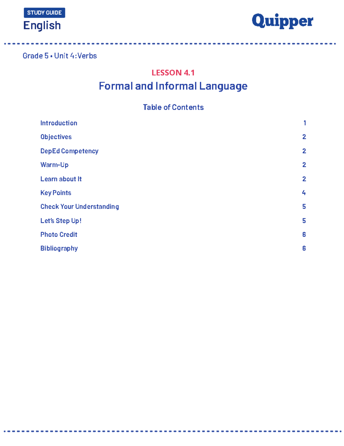ME Eng 5 Q1 0401 SG Formal and Informal Language - Grade 5 • Unit 4 ...