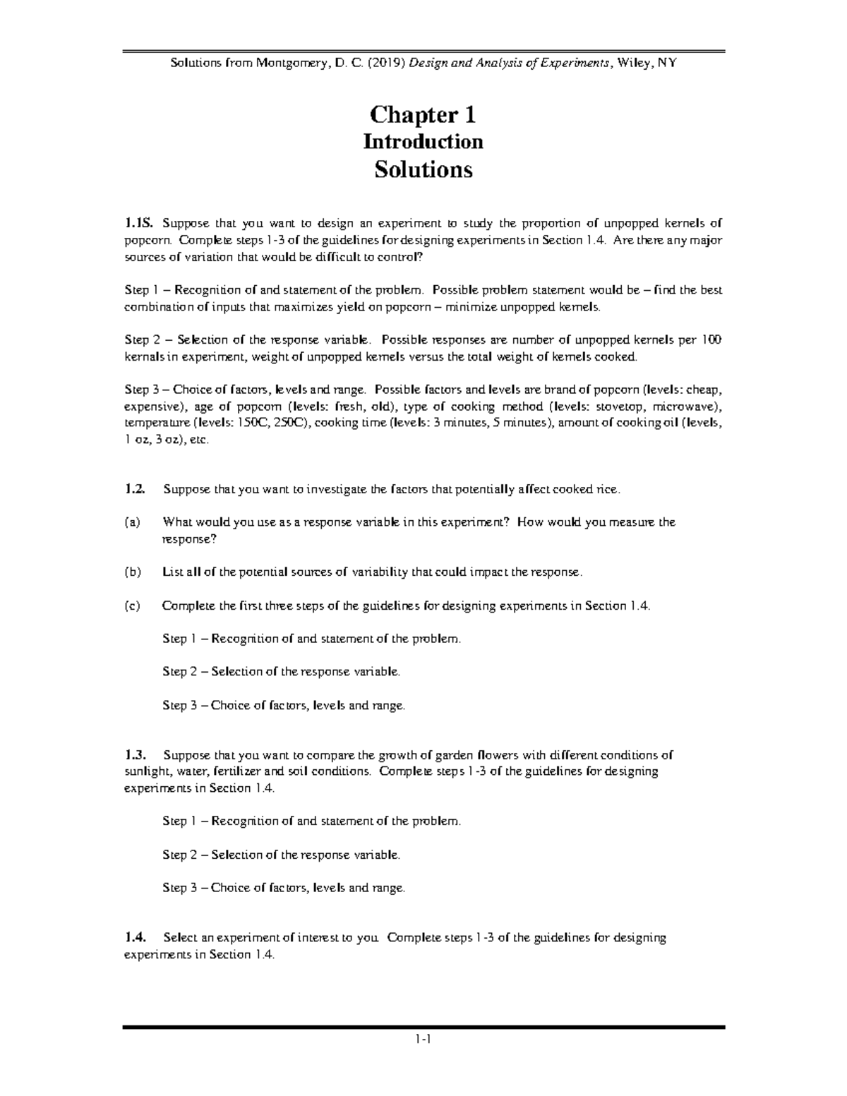 Sample for Solution Manual Design and Analysis of Experiments 10th ...