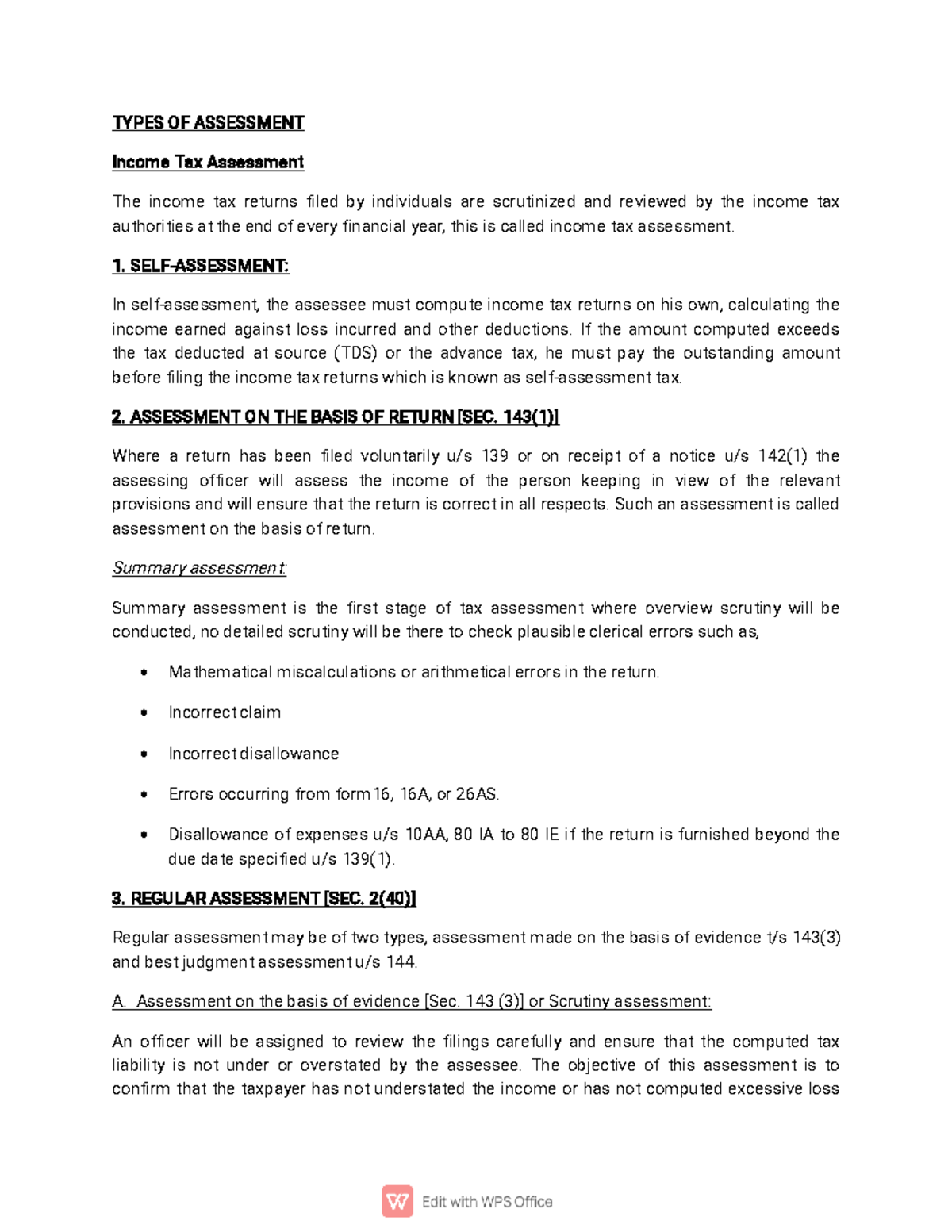 Types of Assessment income tax and gst - TYPESOFASSESSMENT ...