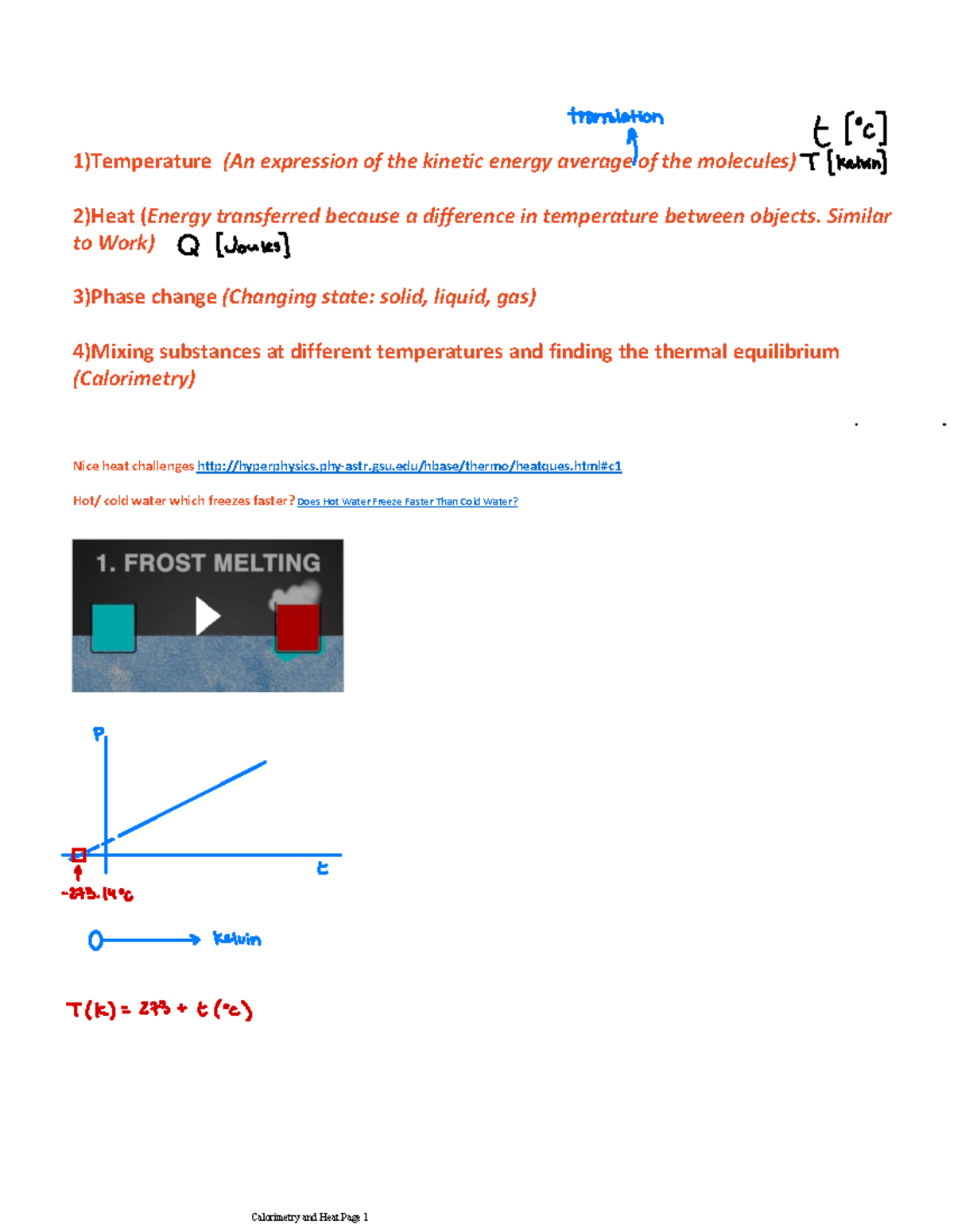 Thermodynamics basic - 1)Temperature (An expression of the kinetic ...