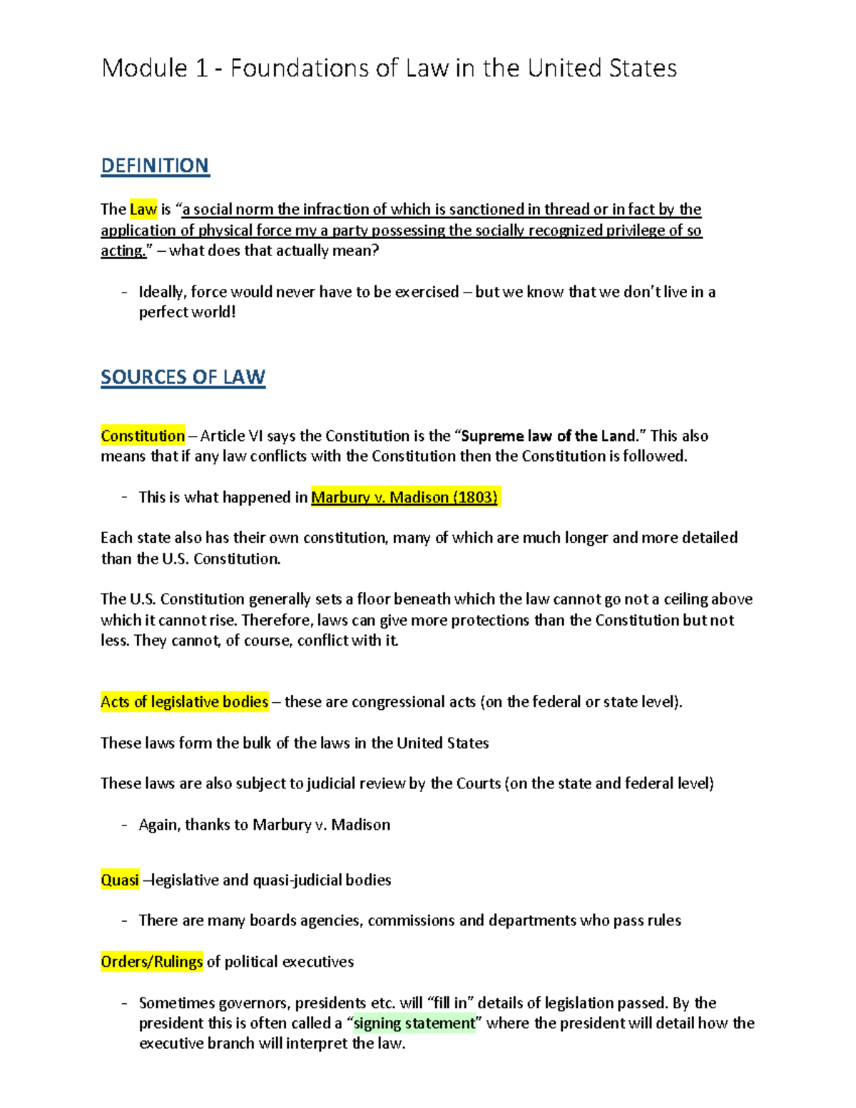 Module 1 - Foundations of Law in the United States - POL 235 - John Jay ...