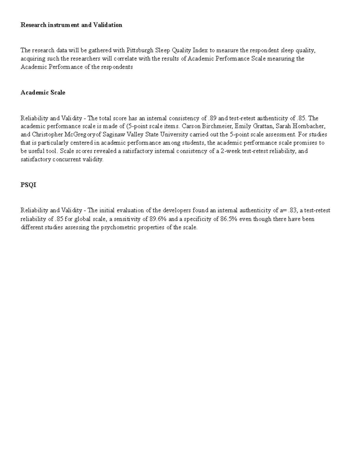 Research instrument and Validation - 89 and test-retest authenticity of ...