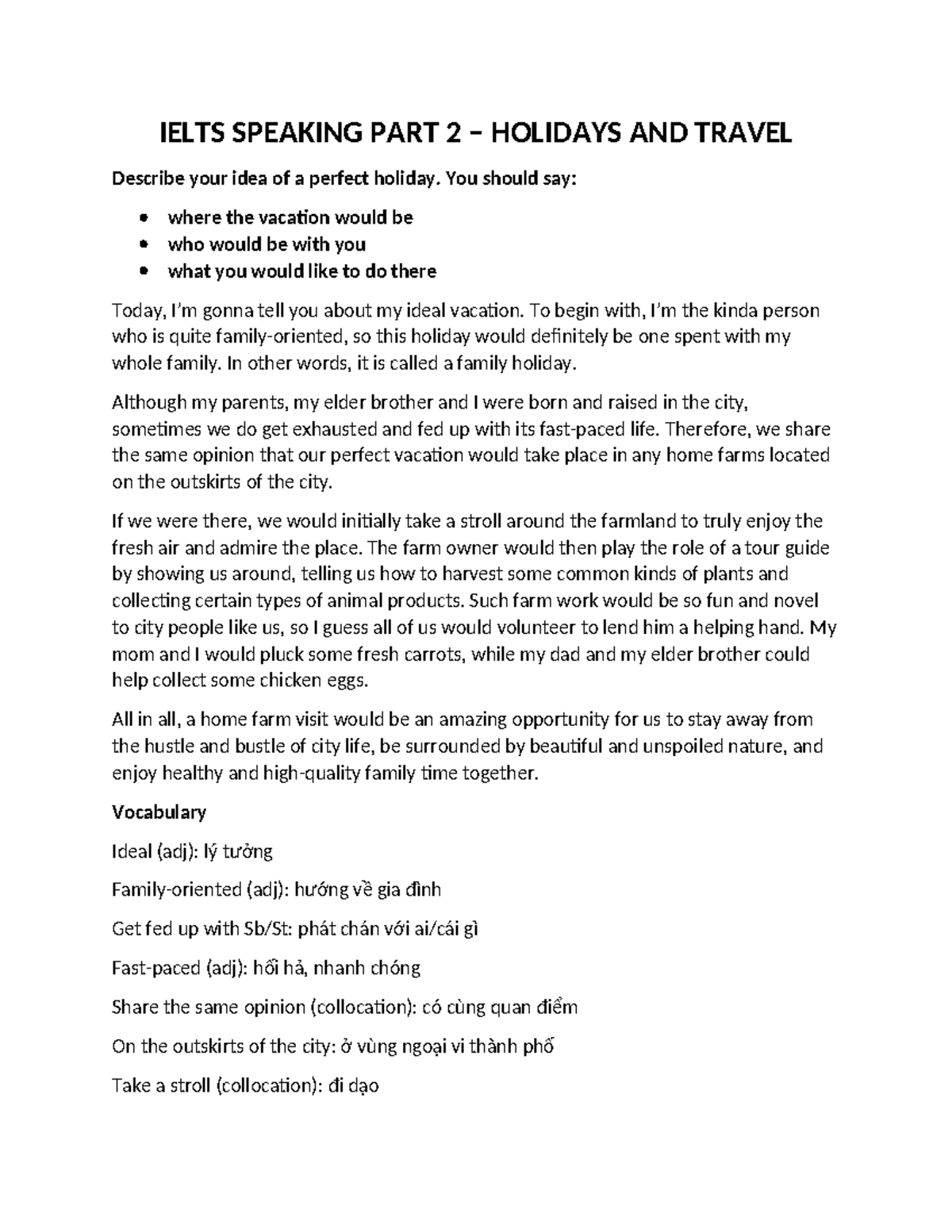 Ielts Speaking PART 2 - IELTS SPEAKING PART 2 – HOLIDAYS AND TRAVEL ...