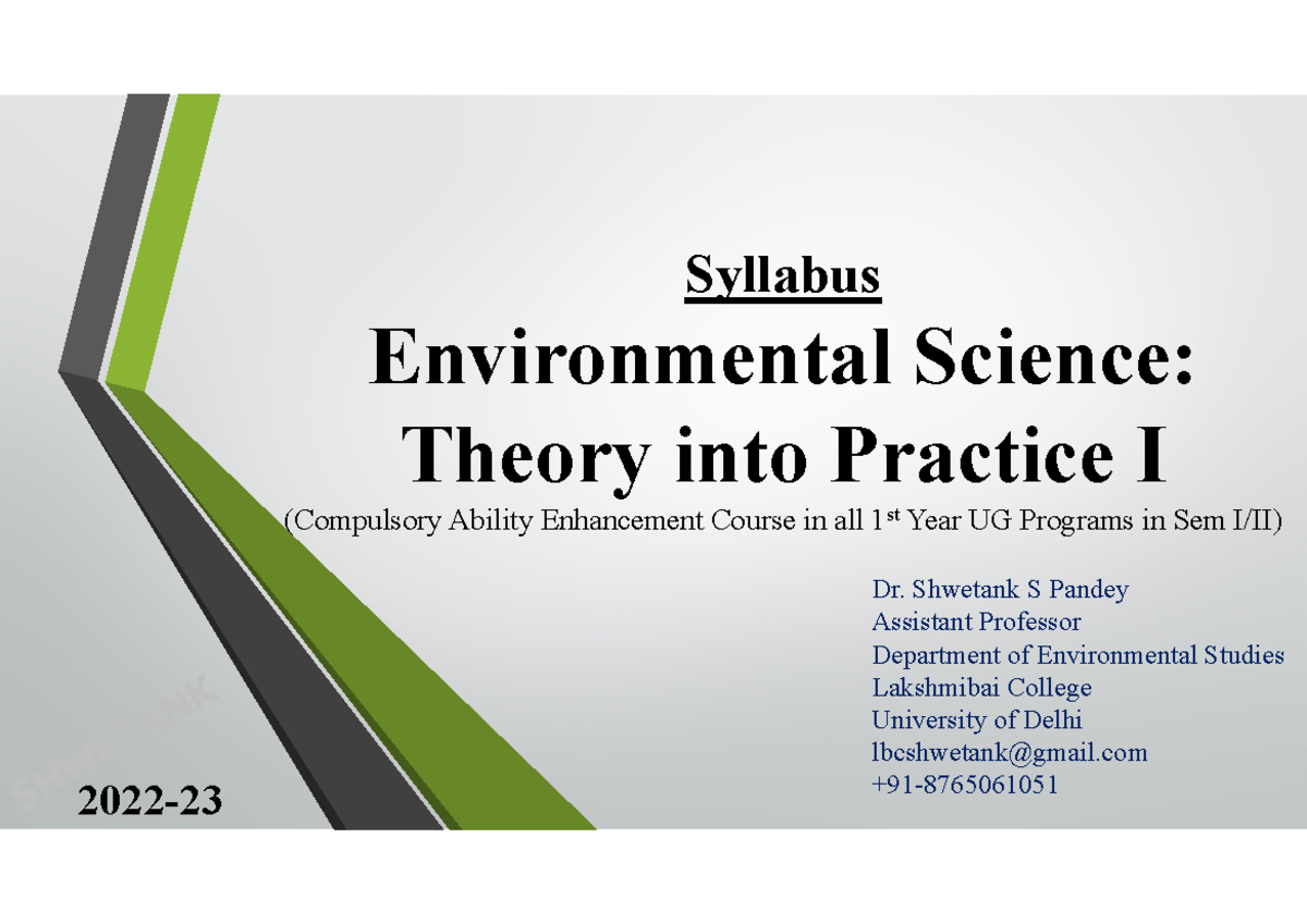 EVS syllabus ENglish - Syllabus Environmental Science: Theory into ...