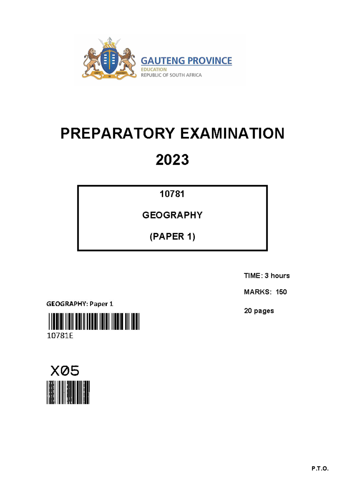 2023 GP Grade 12 NSC Geography P1 Prep QP - PREPARATORY EXAMINATION ...