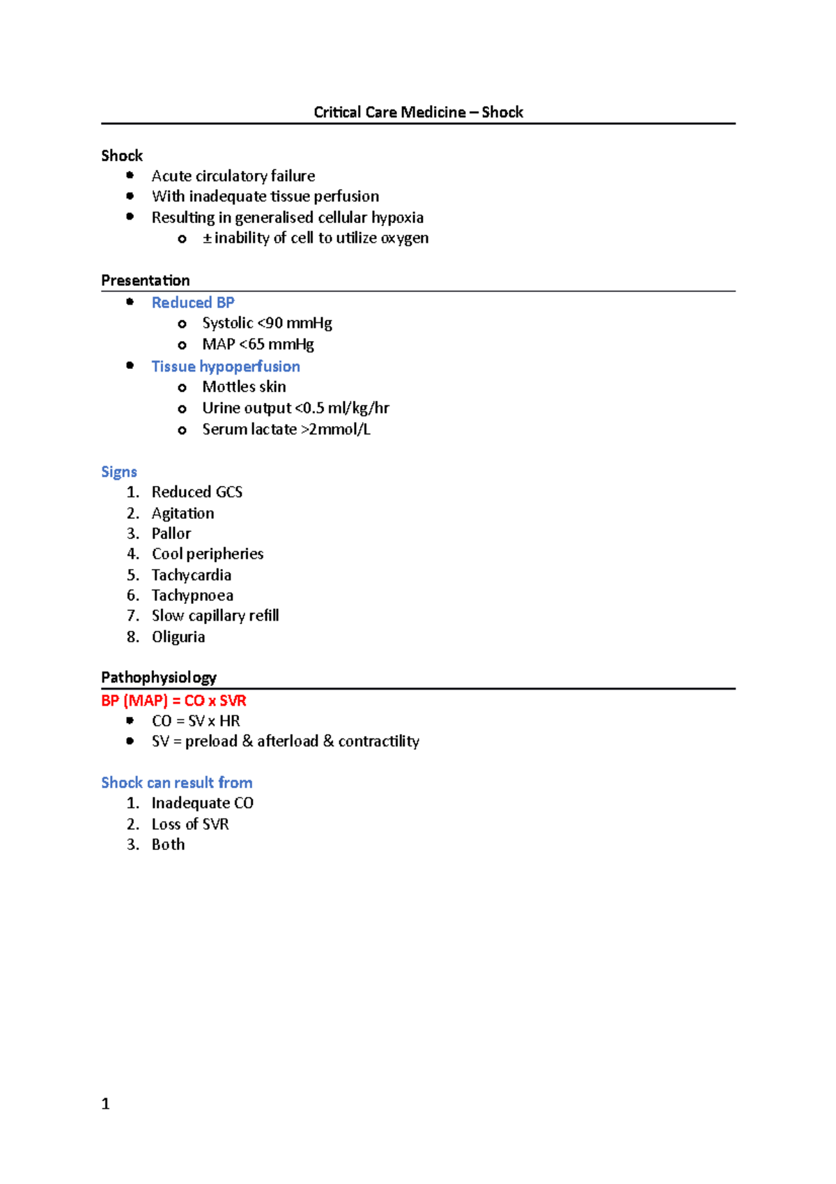 Critical Care Medicine -Shock - Critical Care Medicine – Shock Shock ...