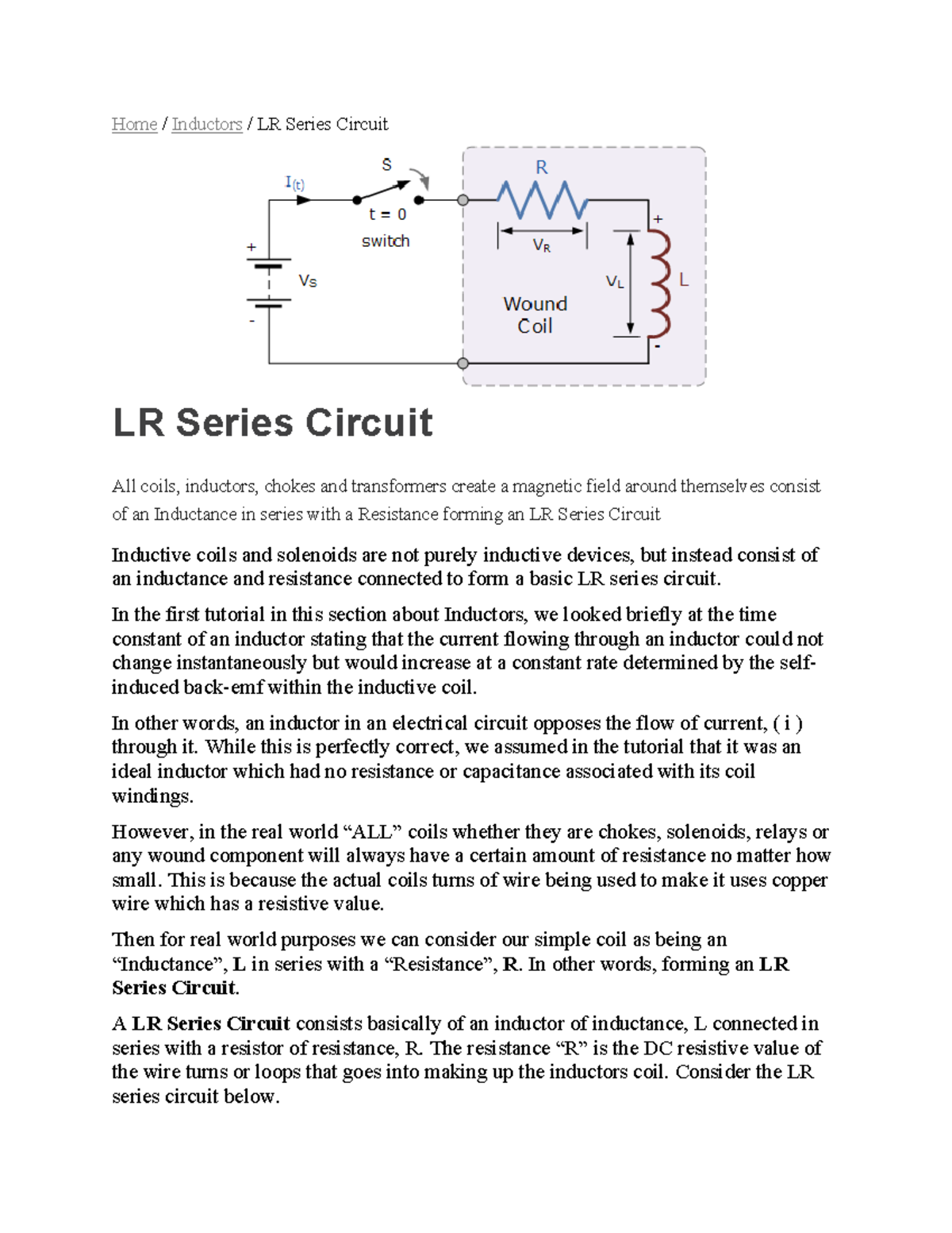 LR Series Circuit - hjhjkhkj - Home / Inductors / LR Series Circuit LR Series Circuit All coils ...