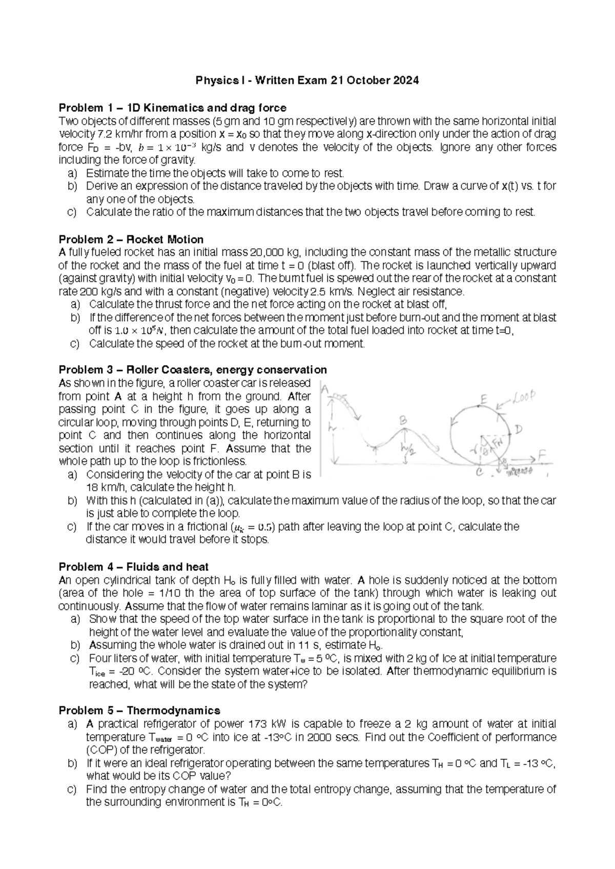 2024-10-21 Physics I Written exam - Problems with solutions - Physics I ...