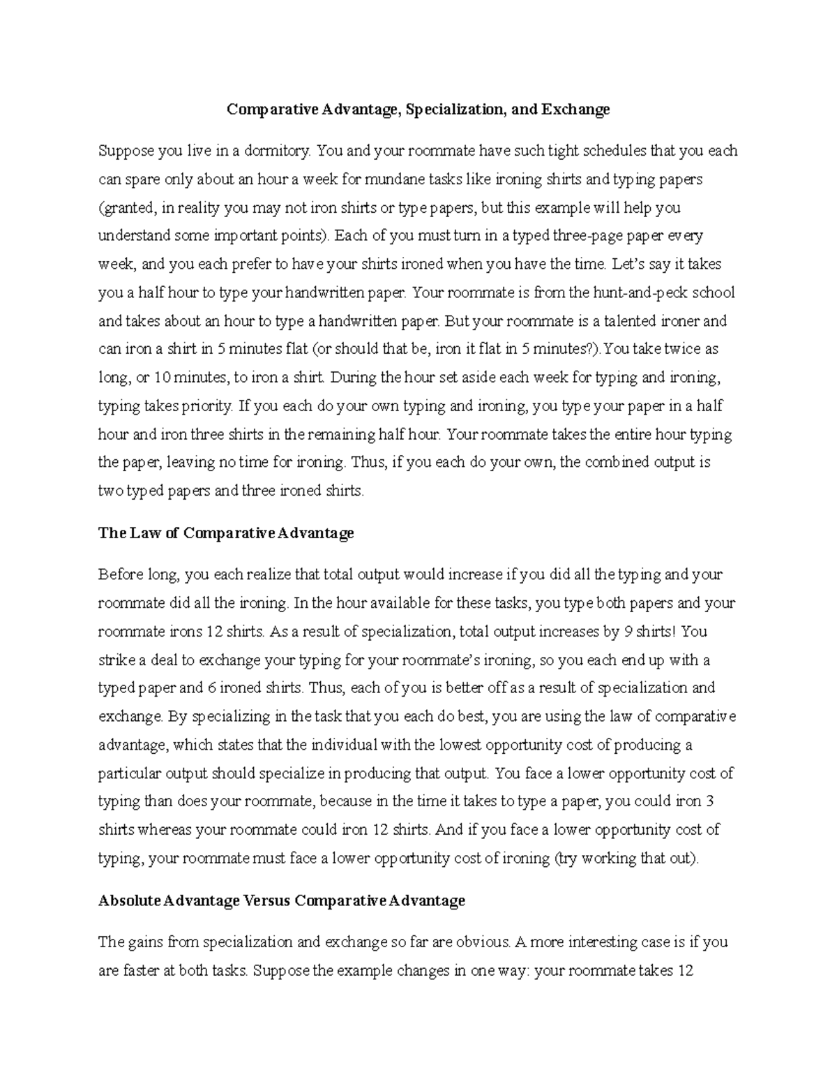 PIE week 4 - Comparative Advantage - Comparative Advantage ...