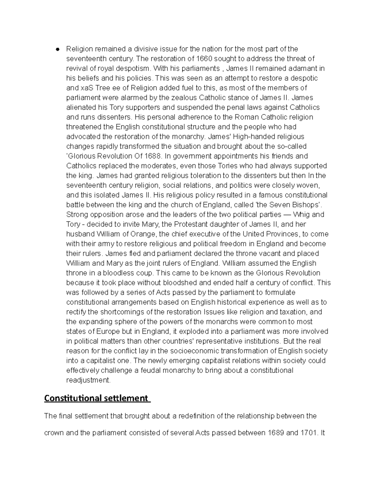 Glorious revolution - Religion remained a divisive issue for the nation ...