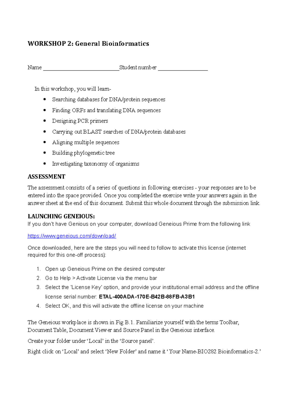 Bioinformatics 2 - Workshop 2 Template - WORKSHOP 2: General ...