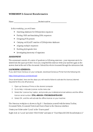 BIOinformatics class 1 - BIOINFORMATICS WORKSHOPS INTRODUCTION DNA (and protein) sequence ...