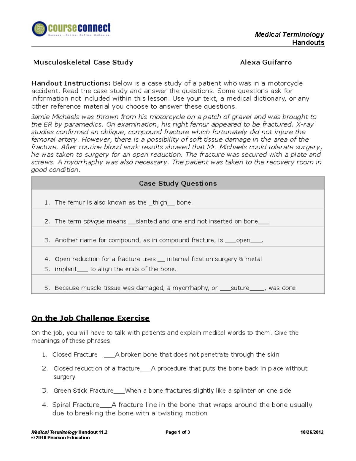 Assignment 2 Ortho & Urology complete - Medical Terminology Handouts ...