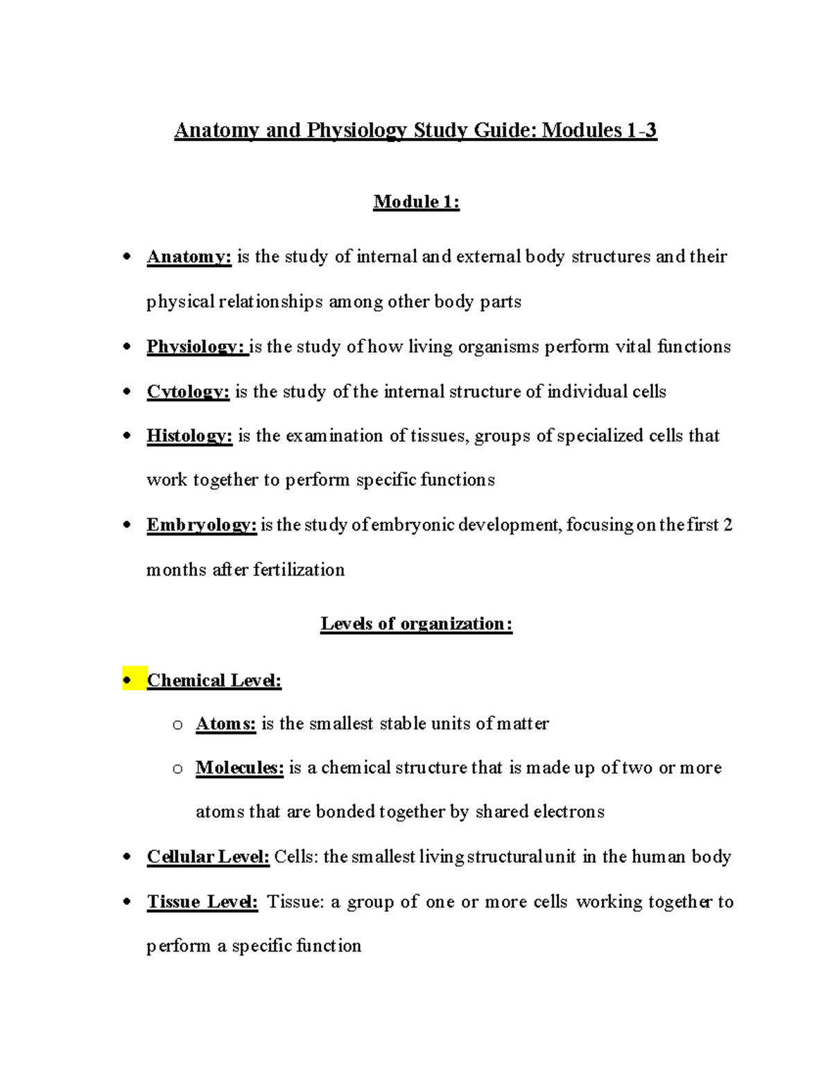 Anatomy and Physiology Study Guide Modules 1-2 - $QDWRP\ DQG 3K\VLRORJ ...
