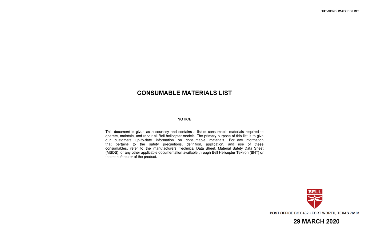 Consumables Material List - BHT-CONSUMABLES LIST CONSUMABLE MATERIALS ...