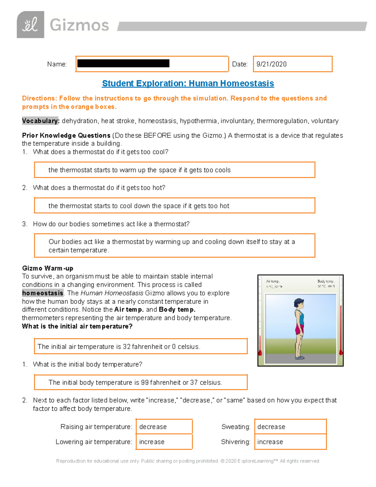 Human Homeostasis Simulation Honors - Name: Zainab Zia Date: 9/21 ...