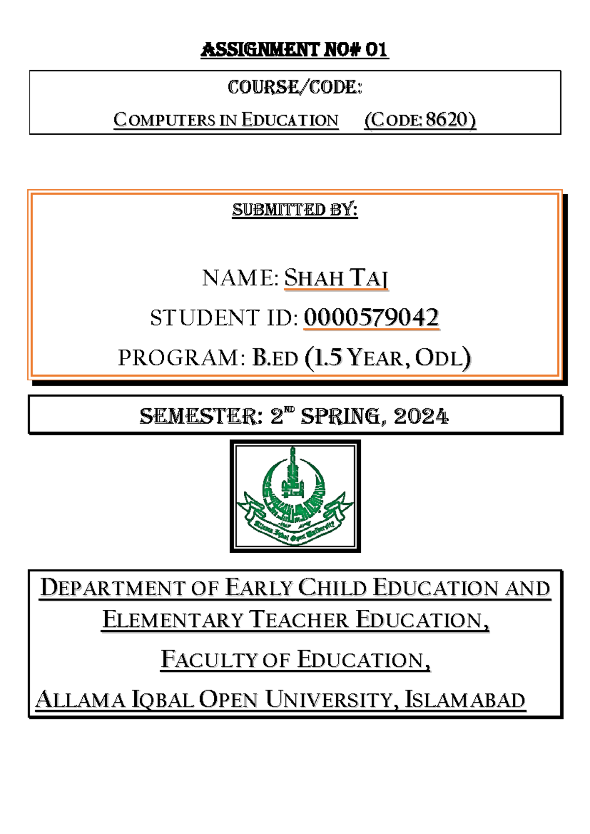 Assignment of Computers in Education 8620 - ASSIGNMENT C C O O M M P P U U T T E E R R S S NAME ...