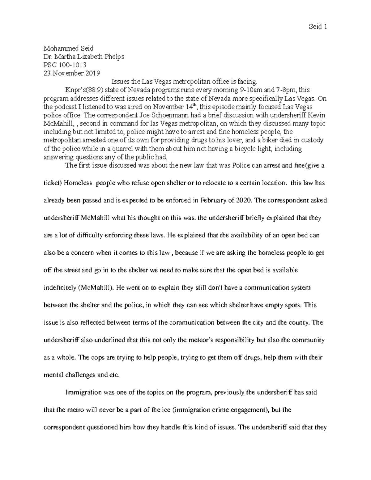 Knpr psc 100 - Current events in reno - Mohammed Seid Dr. Martha ...