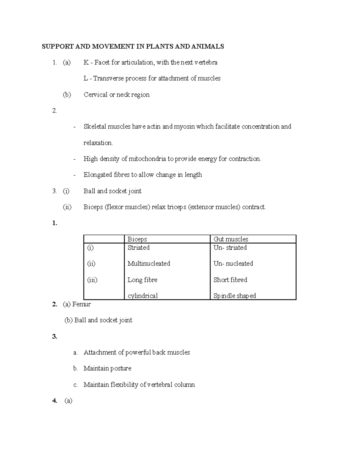 4 - SUPPORT AND MOVEMENT IN PLANTS AND ANIMALS - SUPPORT AND MOVEMENT ...