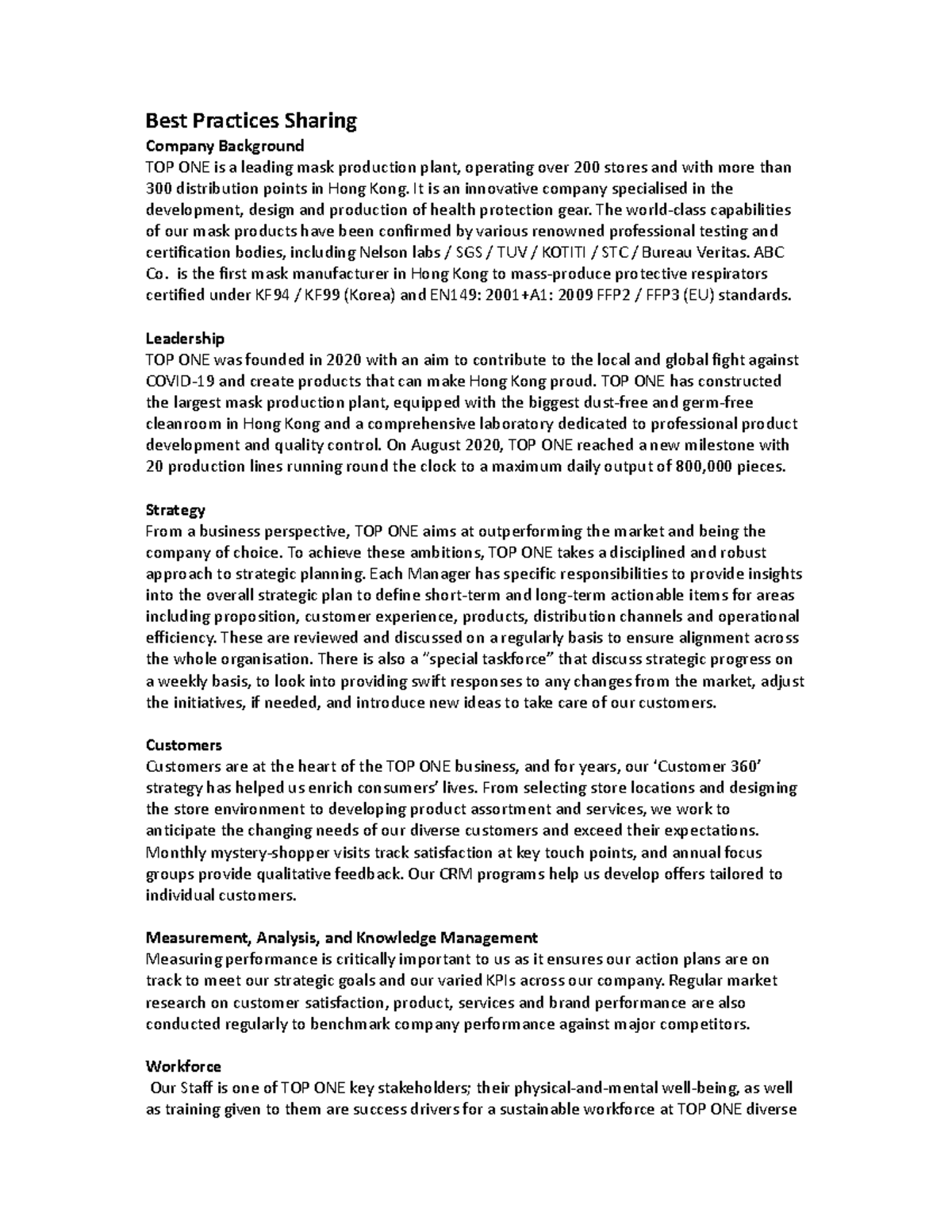 Best Practices Sharing - Best Practices Sharing Company Background TOP ...