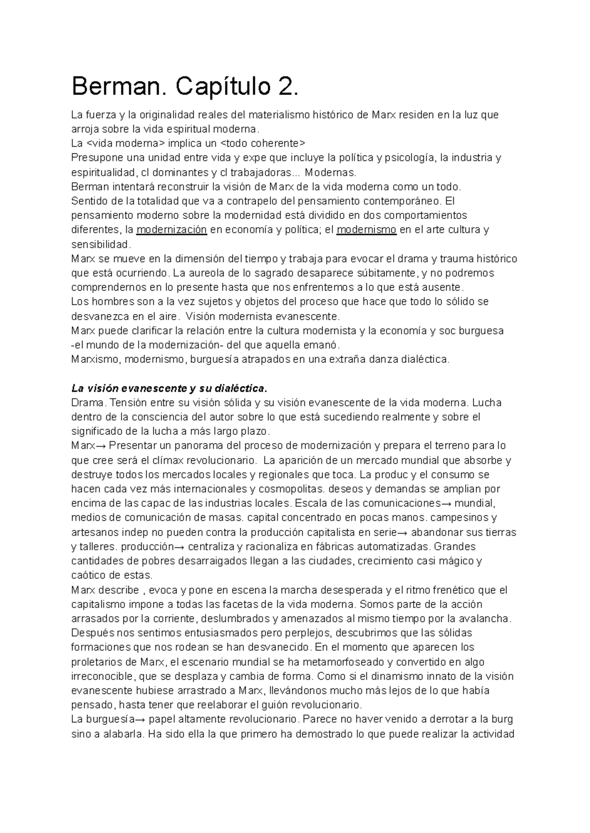 Berman CAP2 - resumen todo lo solido se desvanece en el aire cap 2 - Berman. Capítulo 2. La ...