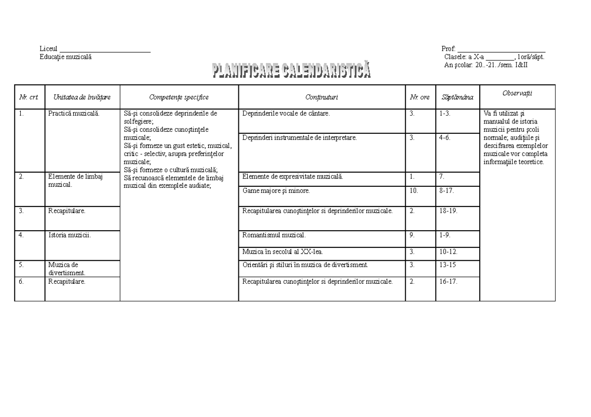 Model planificare calendaristica - Liceul ...