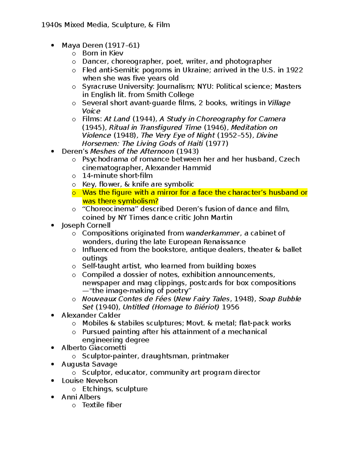 1940s Mixed Media, Sculpture, & Film - in 1922 when she was five years ...