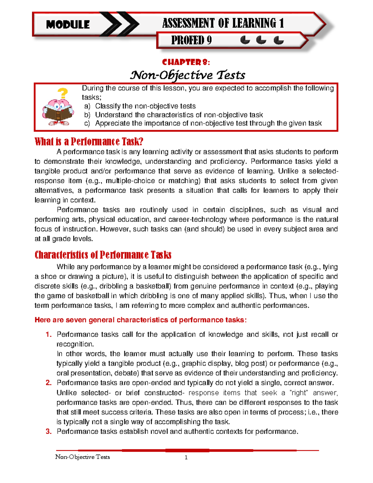 Chapter 8 - BSED_ENGLISH - PROFED 9 ... Non-Objective Tests CHAPTER 8 ...