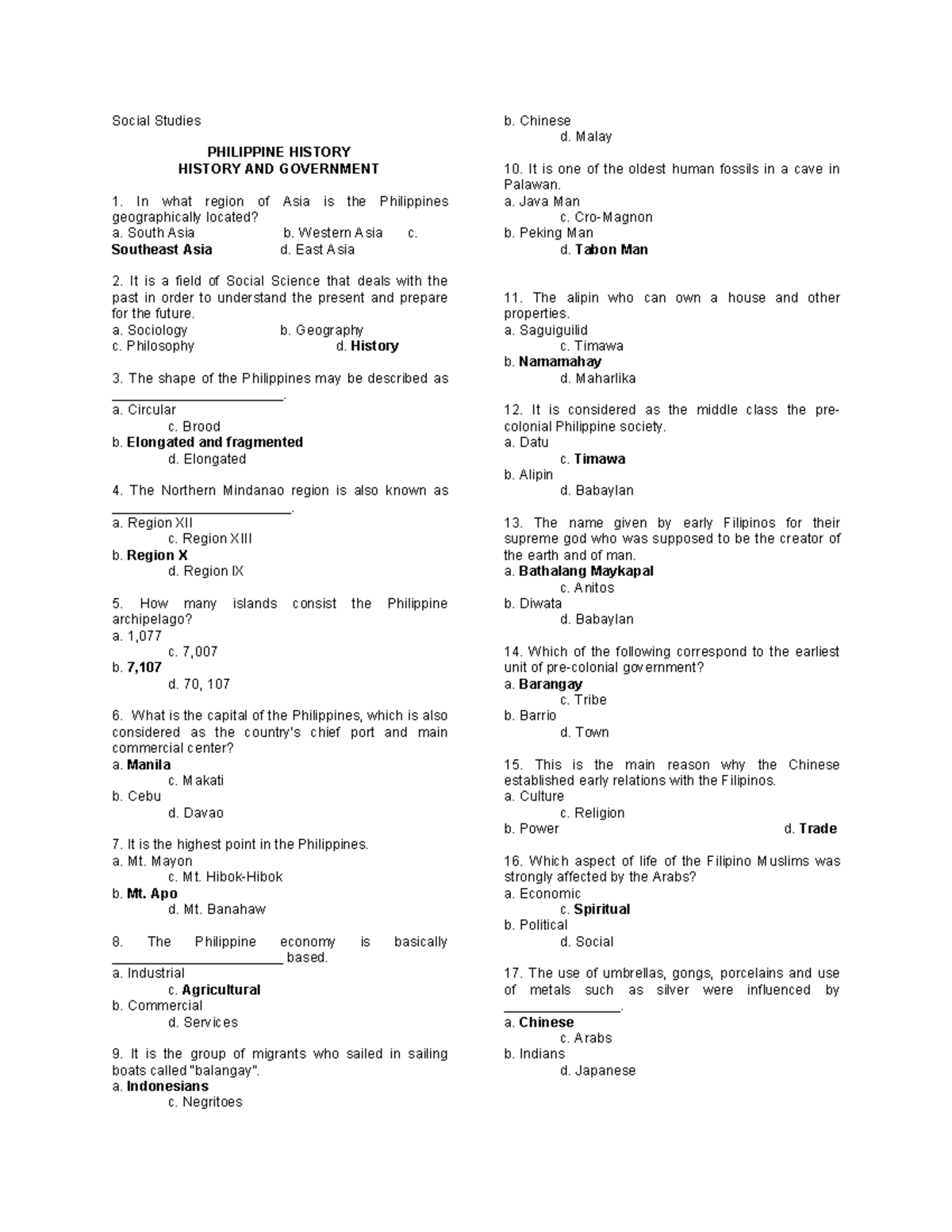 Copy of Social Science notes with answer - Social Studies PHILIPPINE ...