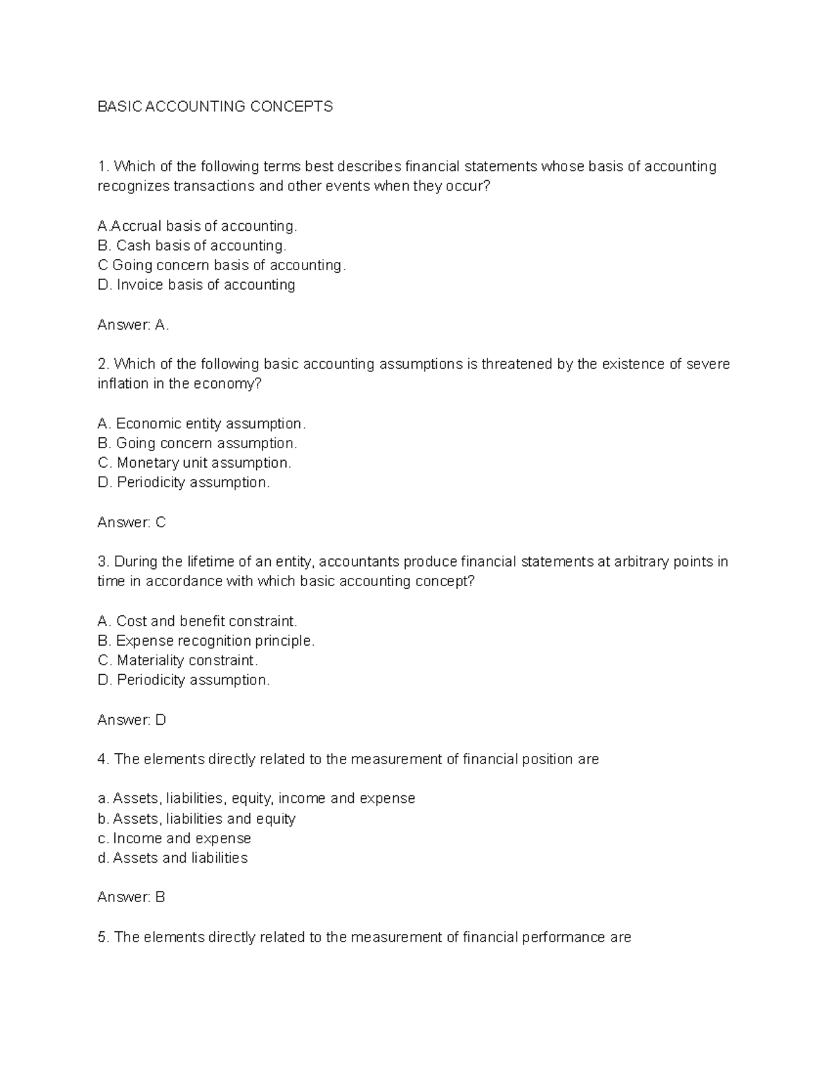 Basic Accounting Concepts - BASIC ACCOUNTING CONCEPTS Which of the ...