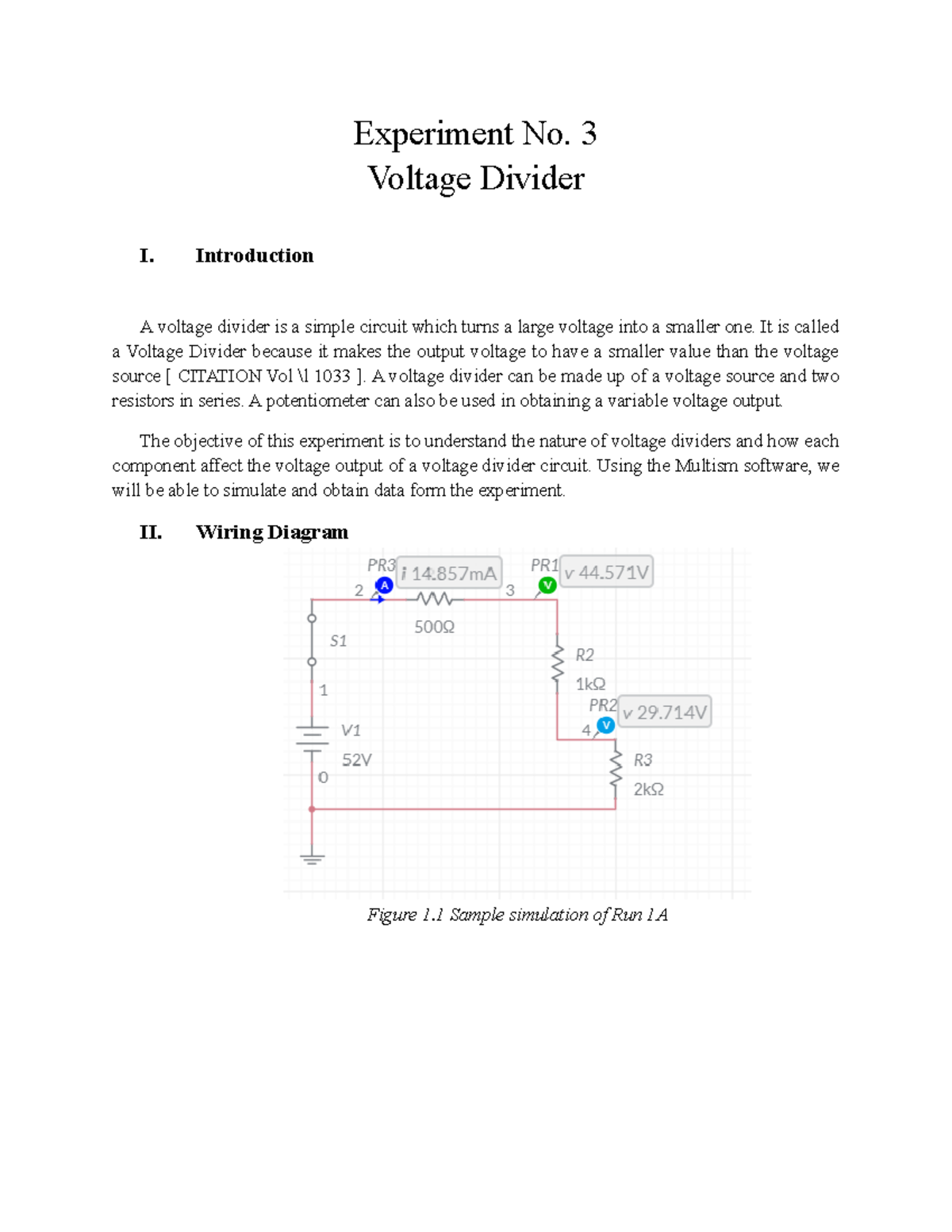 NEE2102 SU Experiment NO1 - Experiment No. 3 Voltage Divider I ...