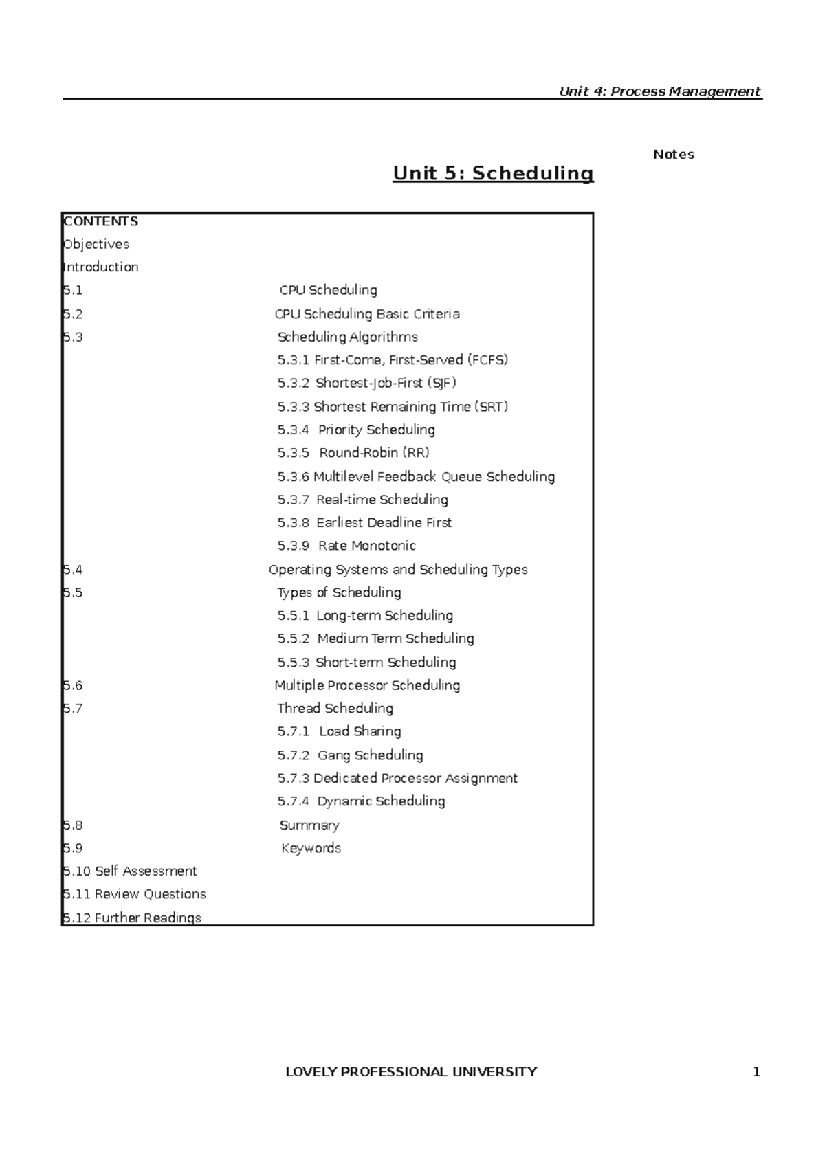 Os 5 - Unit 4: Process Management Notes Unit 5: Scheduling CONTENTS ...