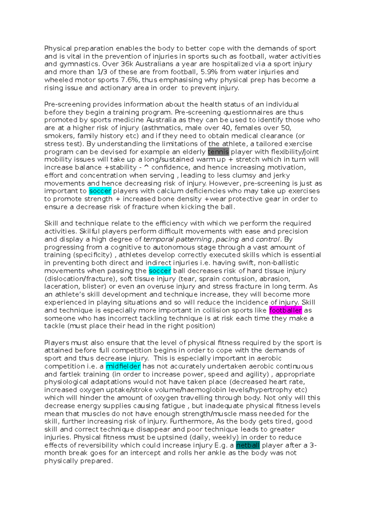 Compare how physical prep in different sports can help prevent injury ...