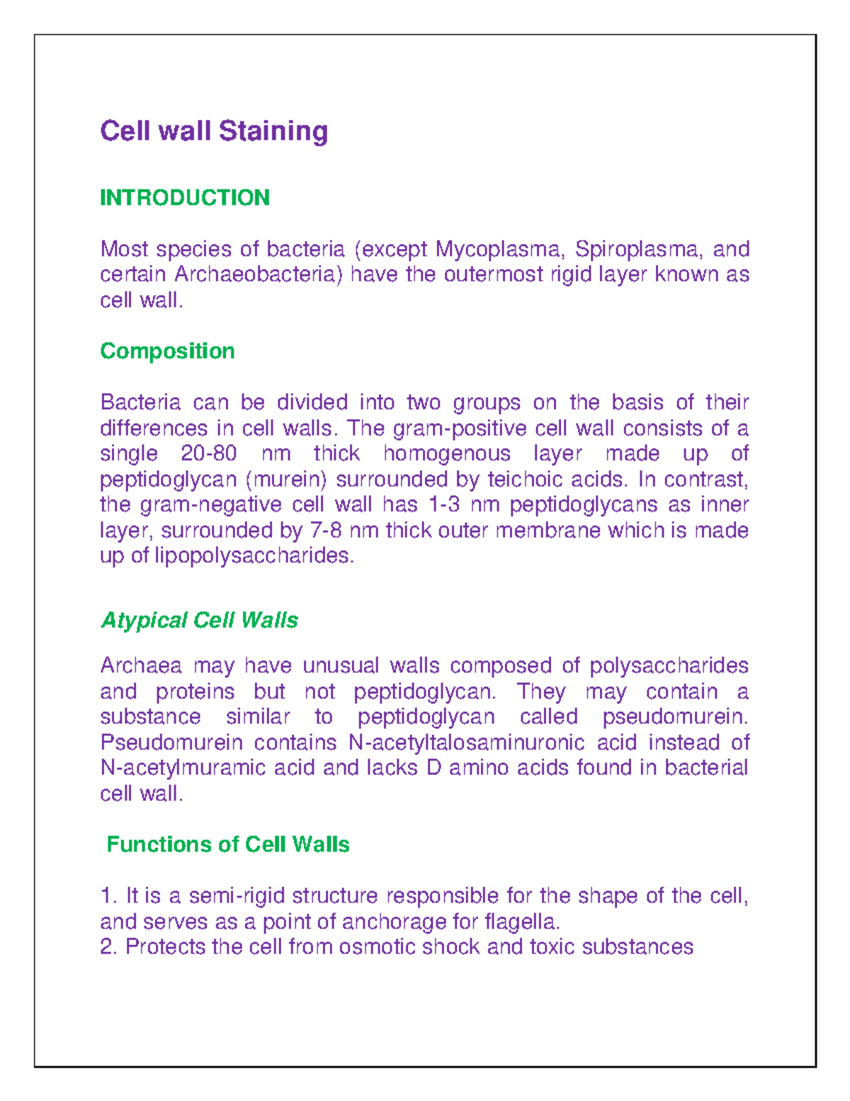 Notes on Cell wall Staining - Cell wall Staining INTRODUCTION Most ...