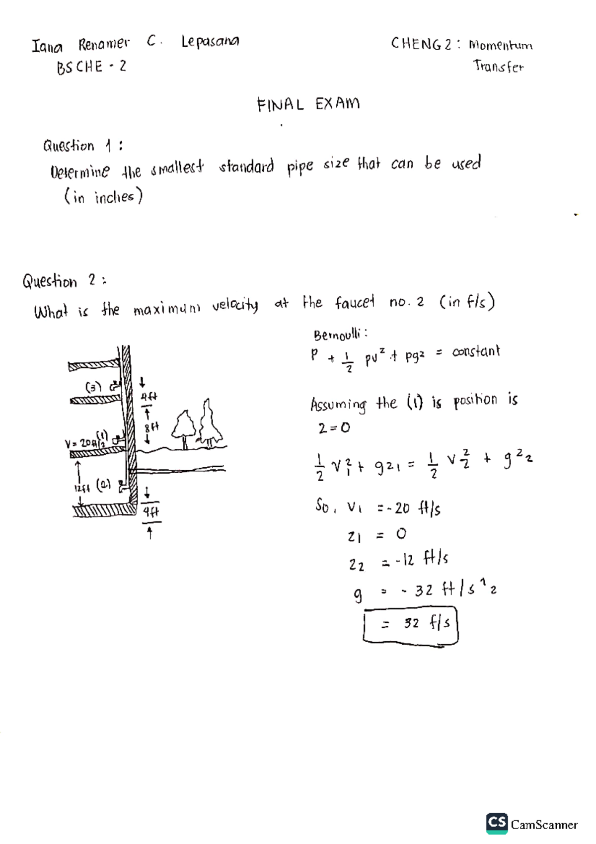 Final Exam Solutions - Chemical Engineering - CamScanner CamScanner - Studocu