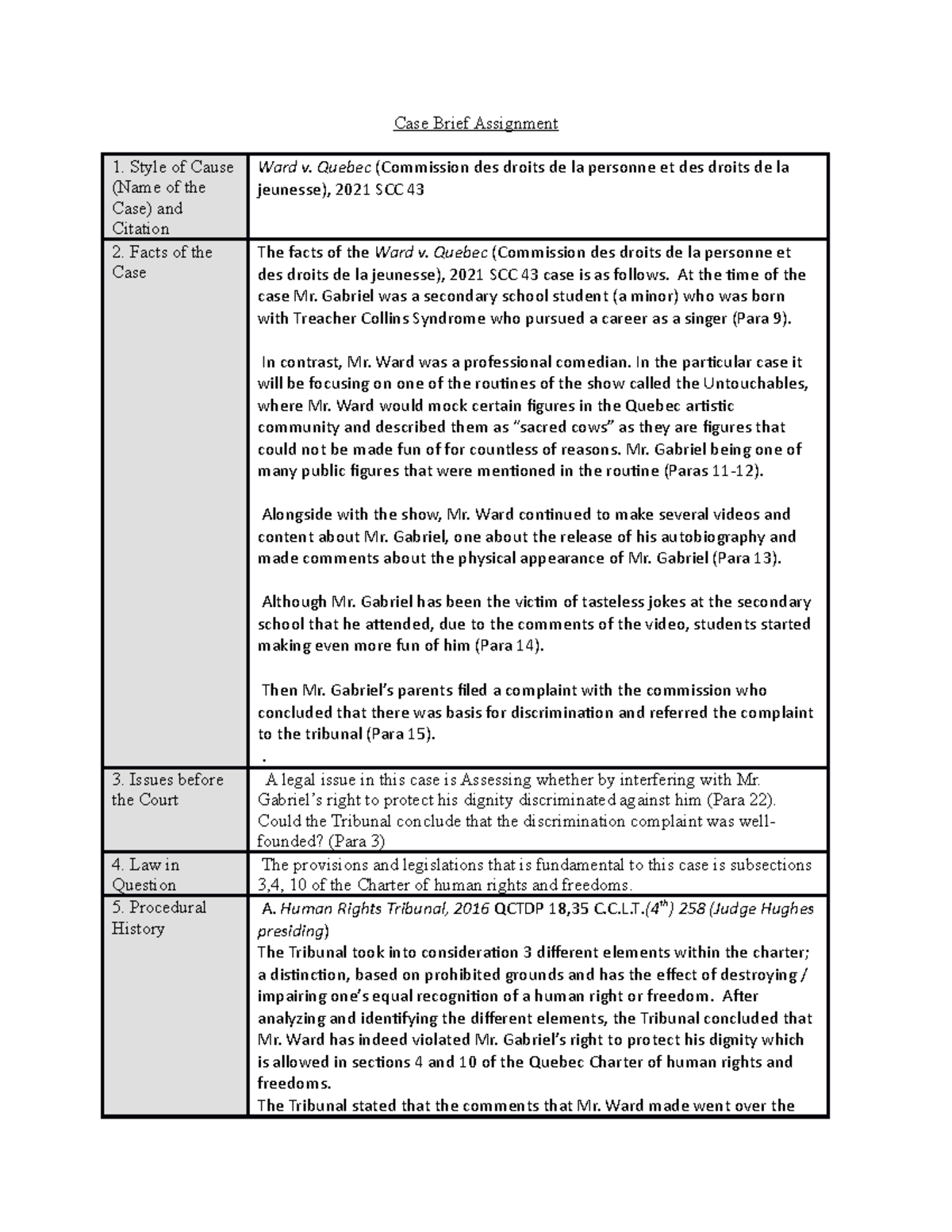 Arif,Jinan. Assignment #3 - Case Brief Assignment Style of Cause (Name ...