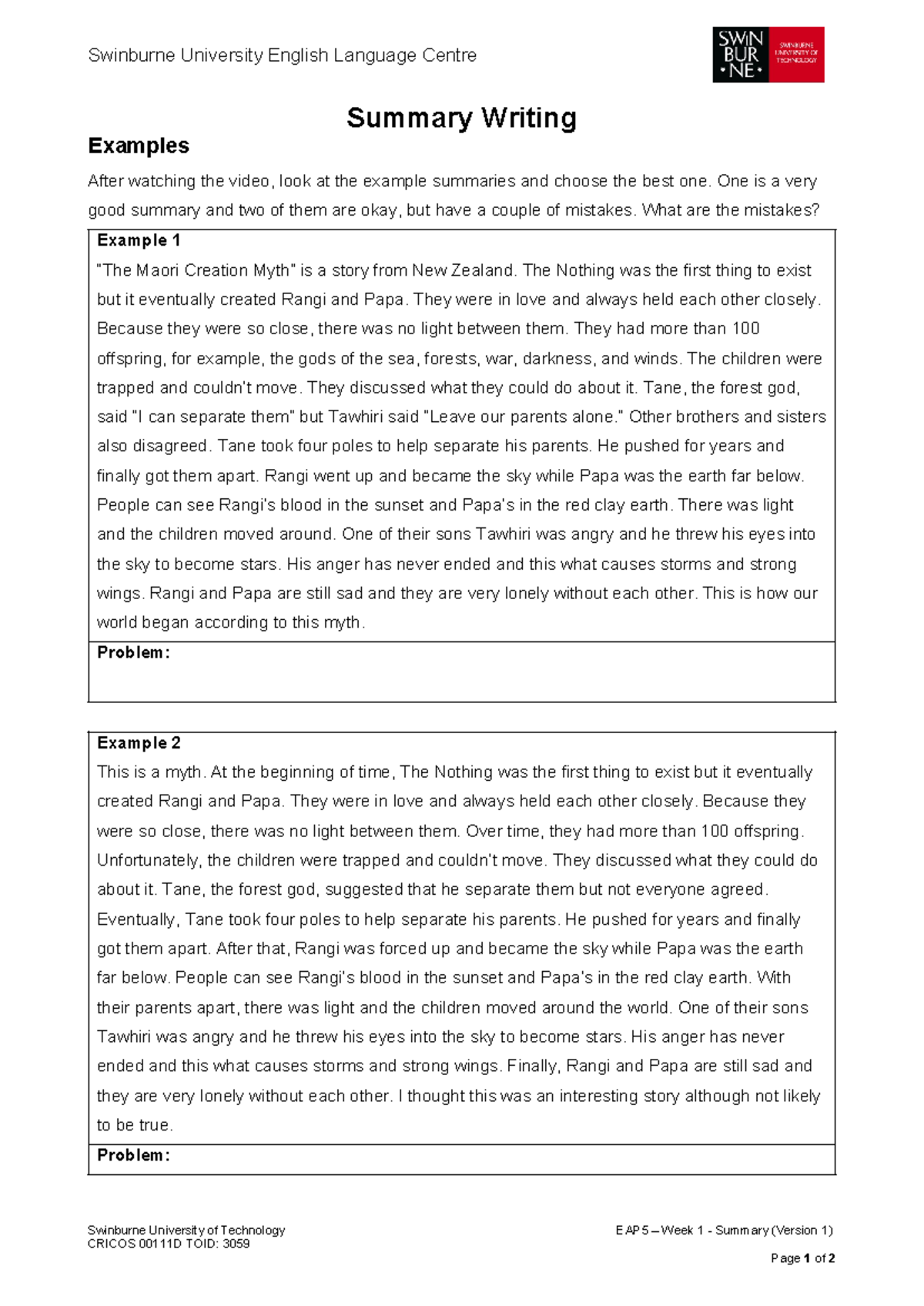 1.1 EAP5A PM Example Summaries - Swinburne University English Language ...