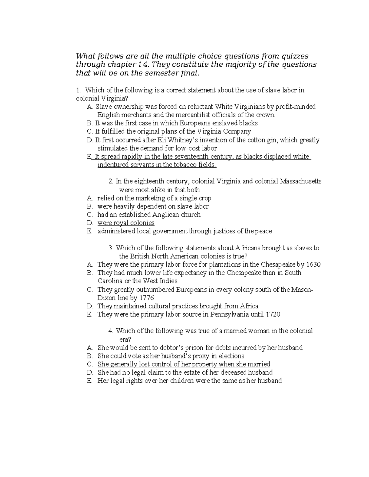 Practice multiple choice final - What follows are all the multiple ...